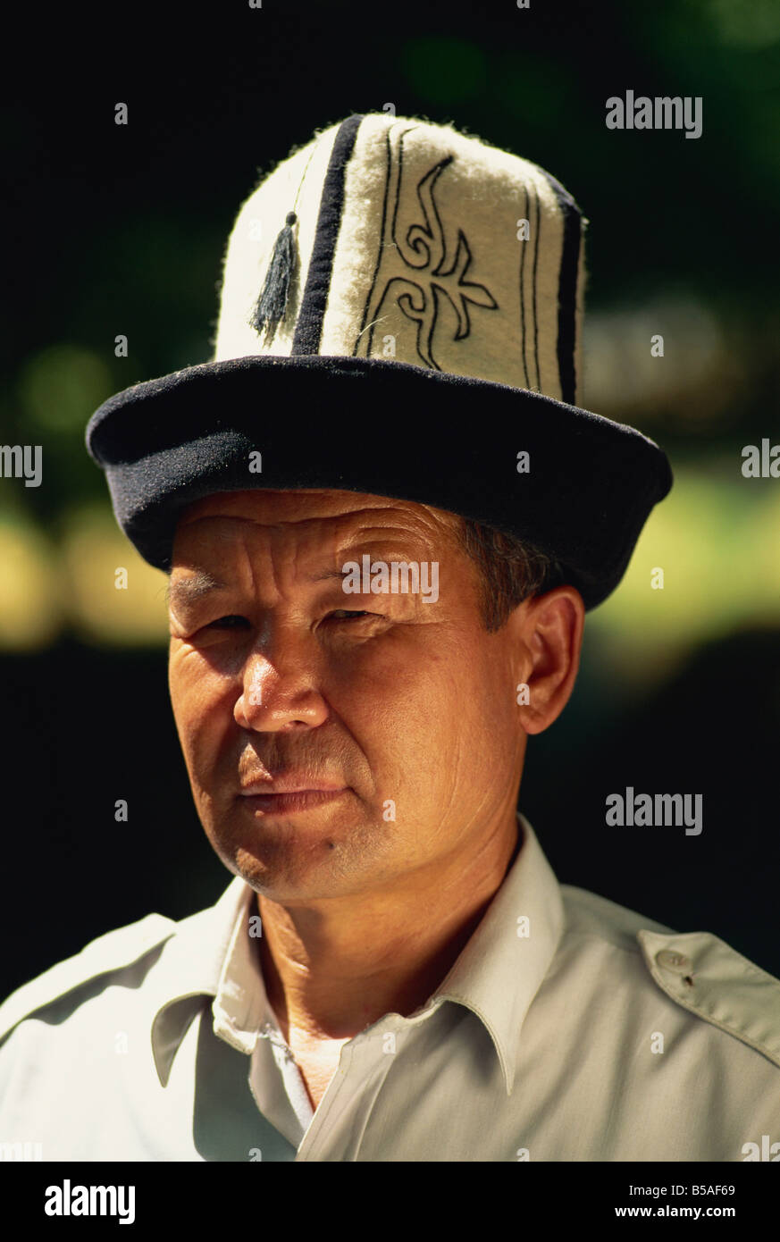 Proud Kirghiz man with ak-kalpak felt hat, Bishkek, Kyrgyzstan, Central ...
