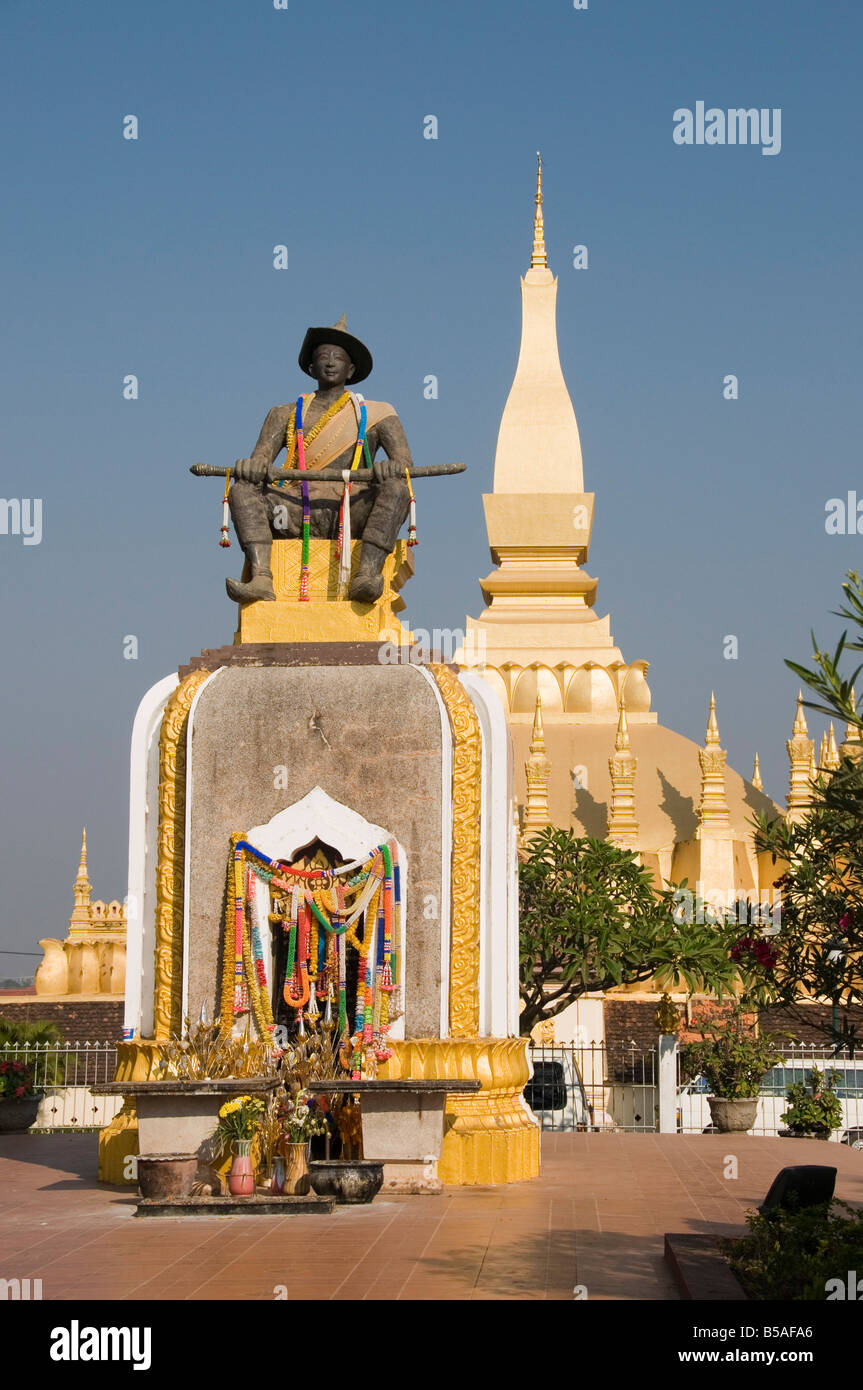 Statue of King Setthathirat, Pha That Luang, Vientiane, Laos, Indochina ...