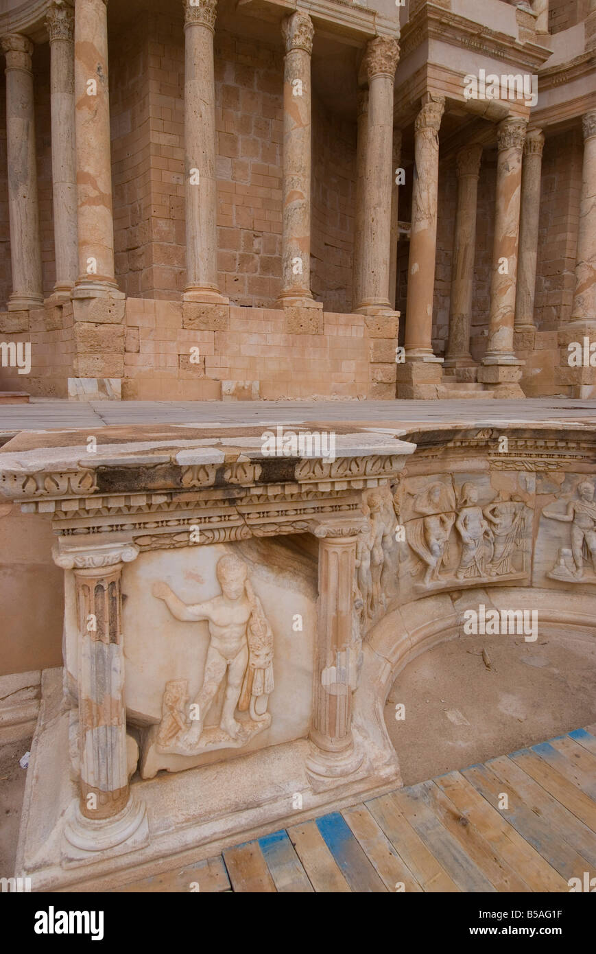 Proscenium detail, Theatre, Roman site of Sabratha, UNESCO World Heritage Site, Libya, North ...
