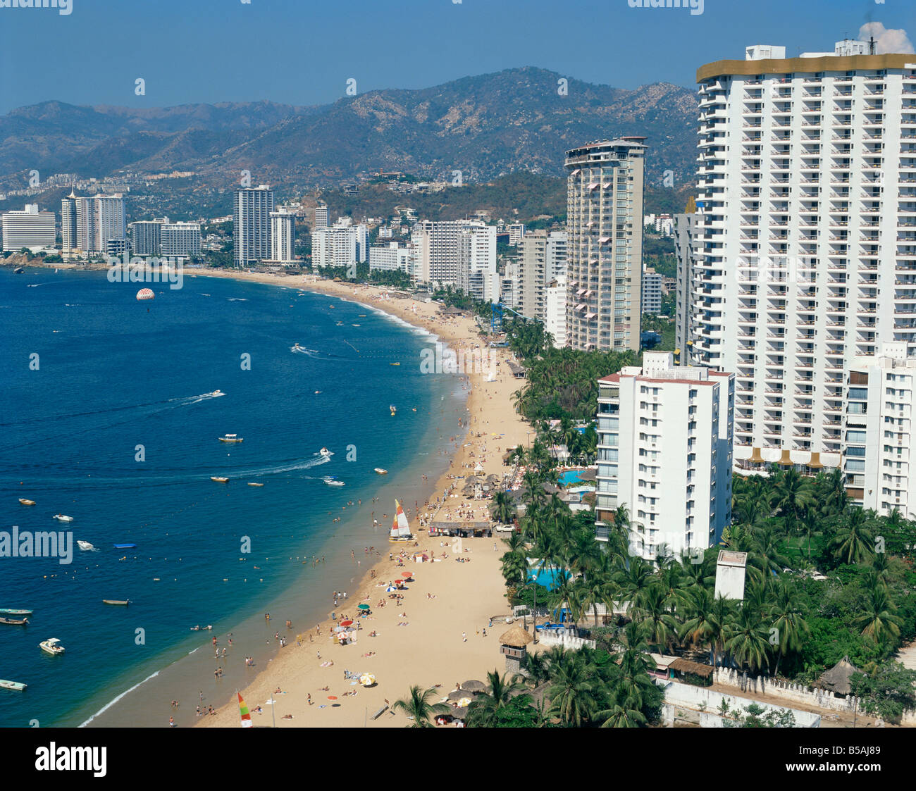 The beach and high rise buildings at the resort of Acapulco Mexico A ...