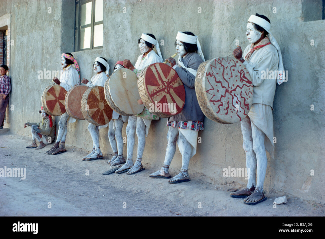 Tarahumaras indians with full body decoration and ceremonial drums for ...
