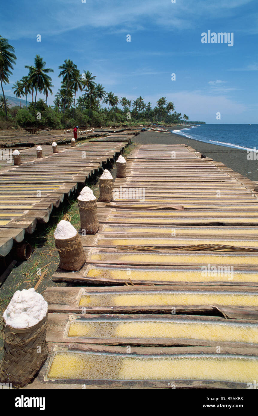 Salt flats on the beach at Tejakula on the island of Bali Indonesia ...
