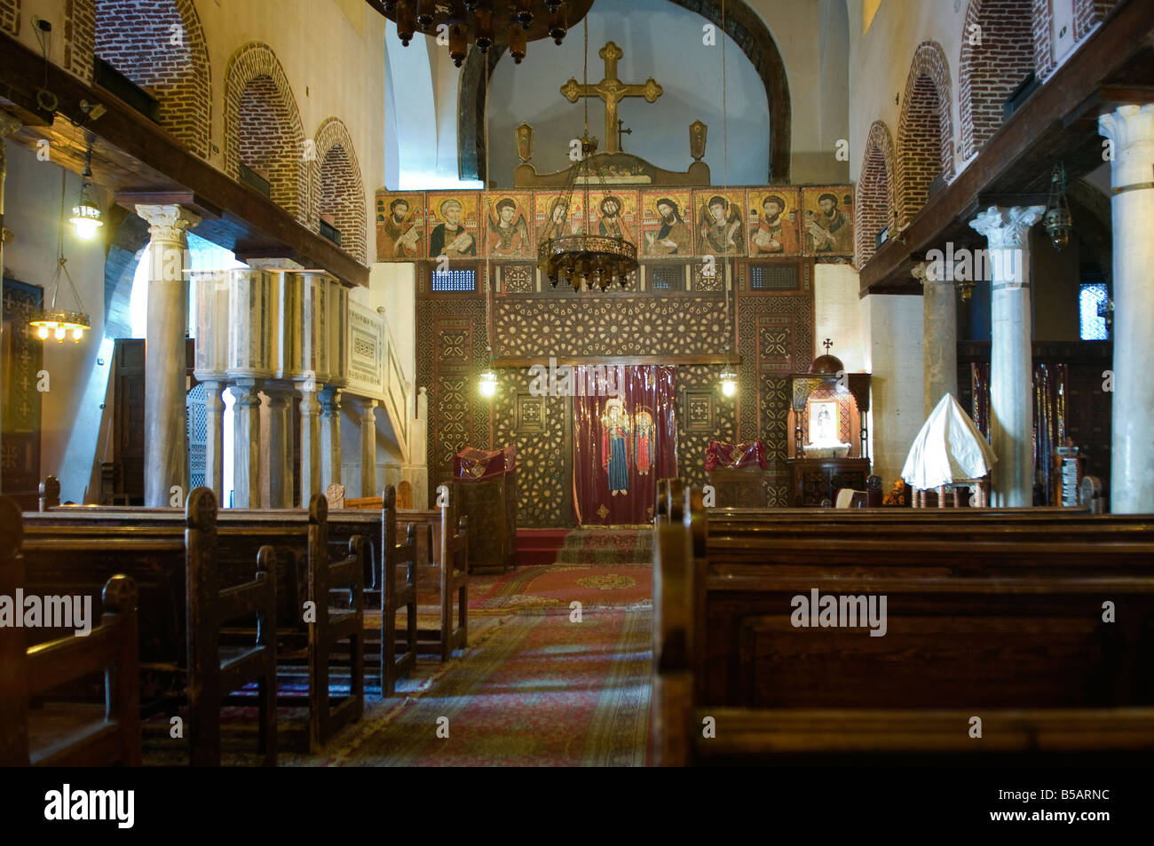 The interior of the Coptic Orthodox Church of Saint Barbara in the ...