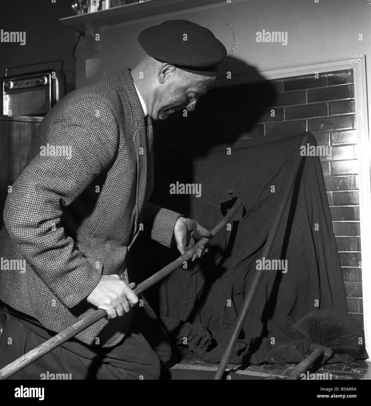 Chimney sweep (Ronald Neal) seen here at work. 1967 A1328-003 Stock ...