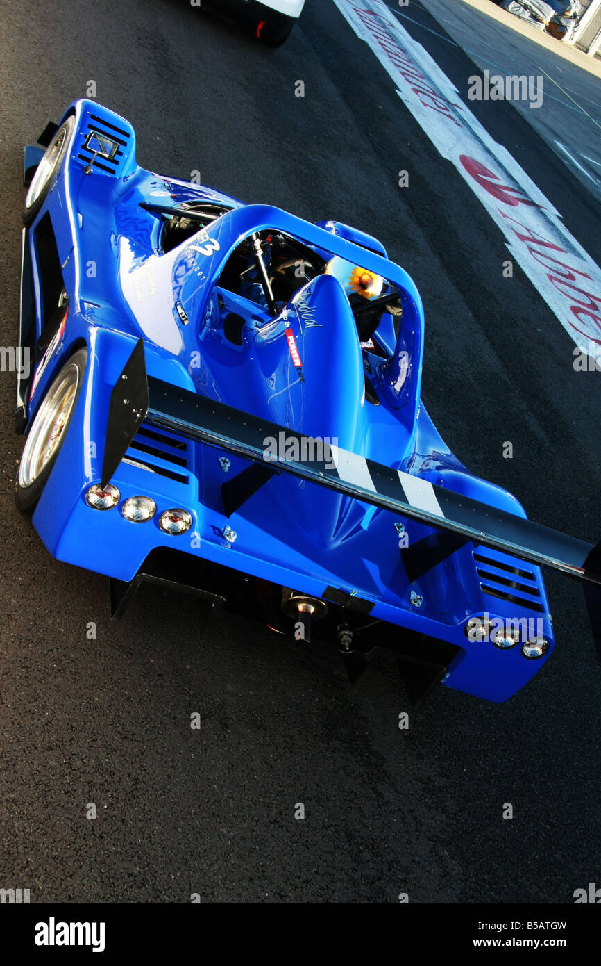 A blue Radical sports car in the pit lane at Silverstone ...