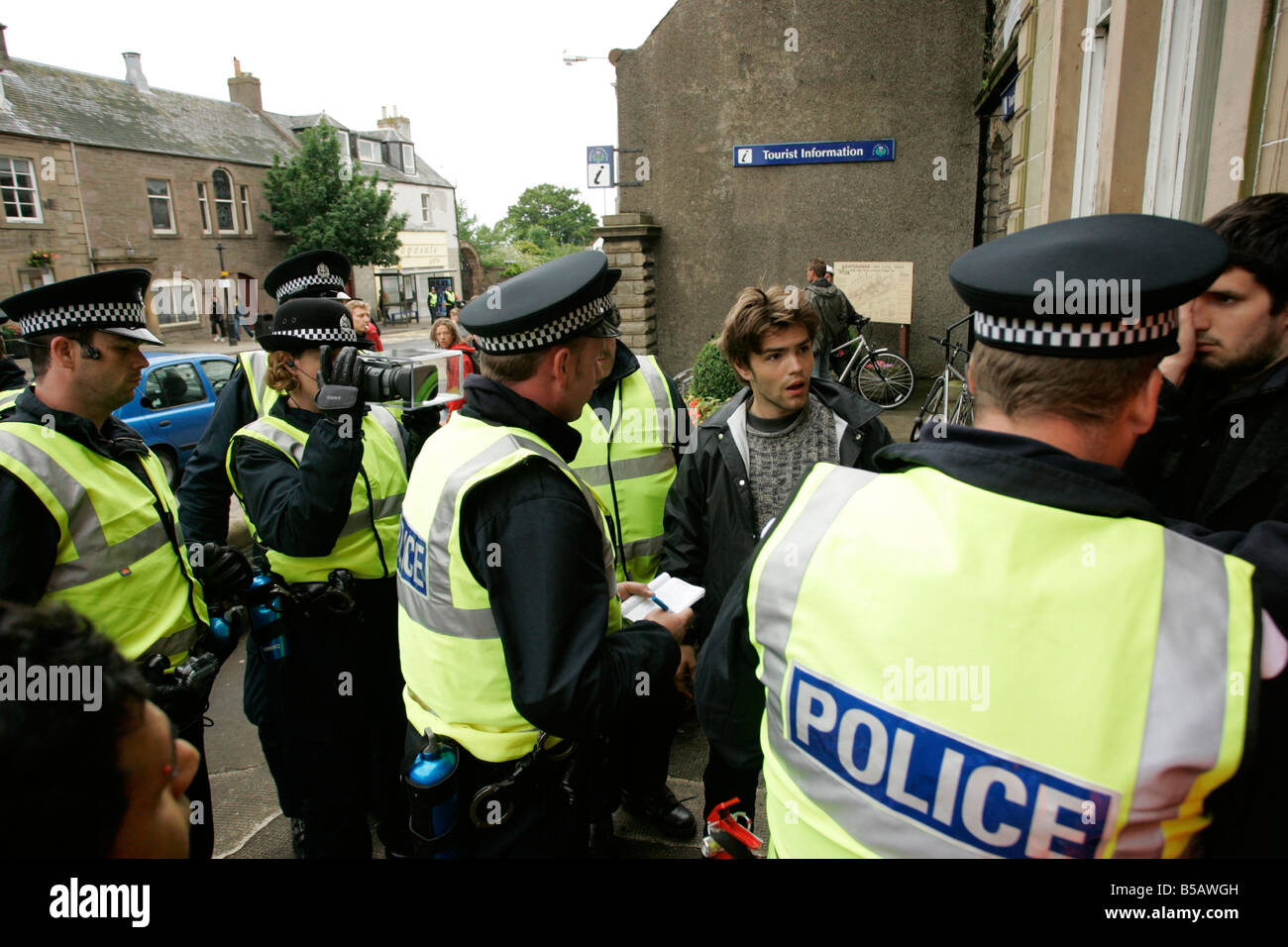 G8 protester stop and searched by police gleneagles Stock Photo - Alamy