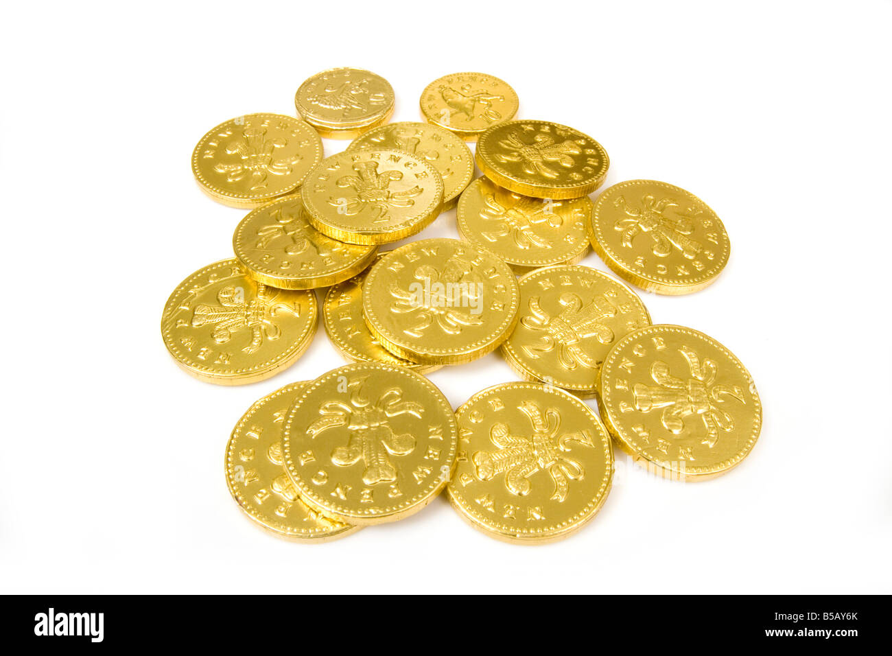 Chocolate money isolated on white studio background Stock Photo - Alamy