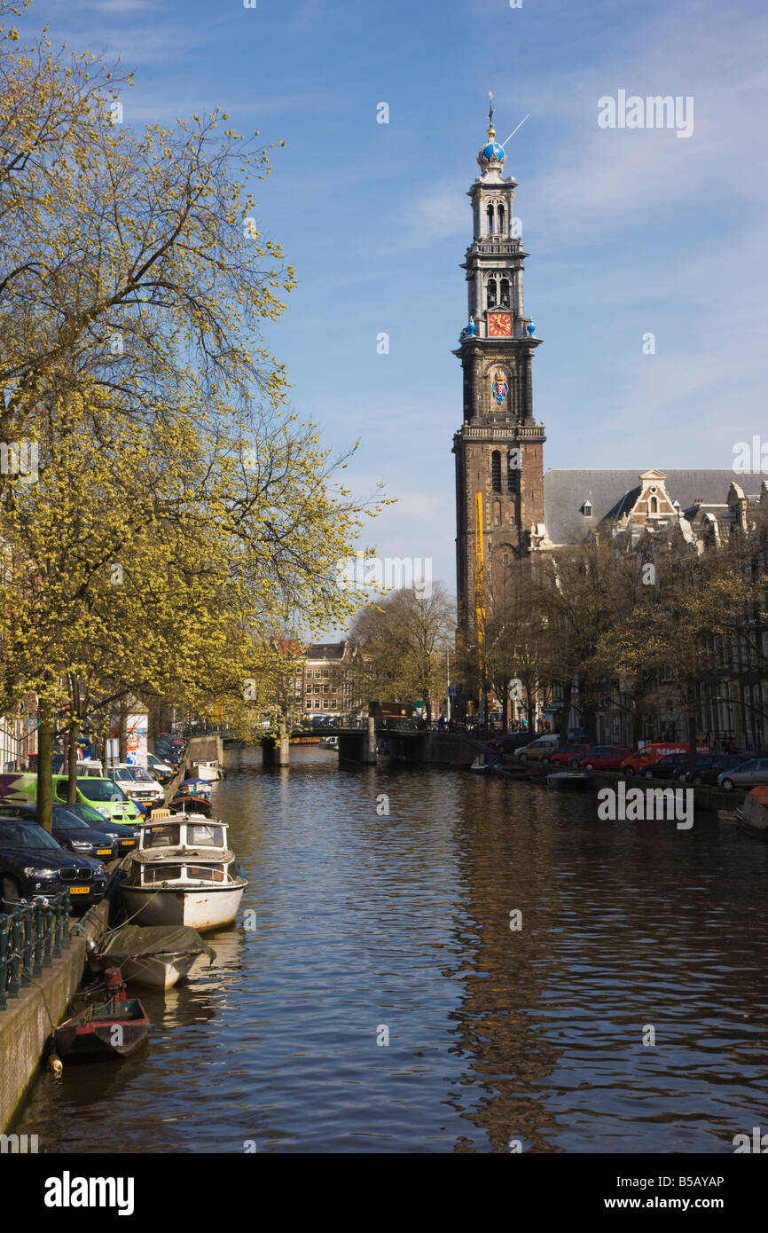 Westerkerk church and the Prinsengracht canal, Amsterdam, Netherlands ...