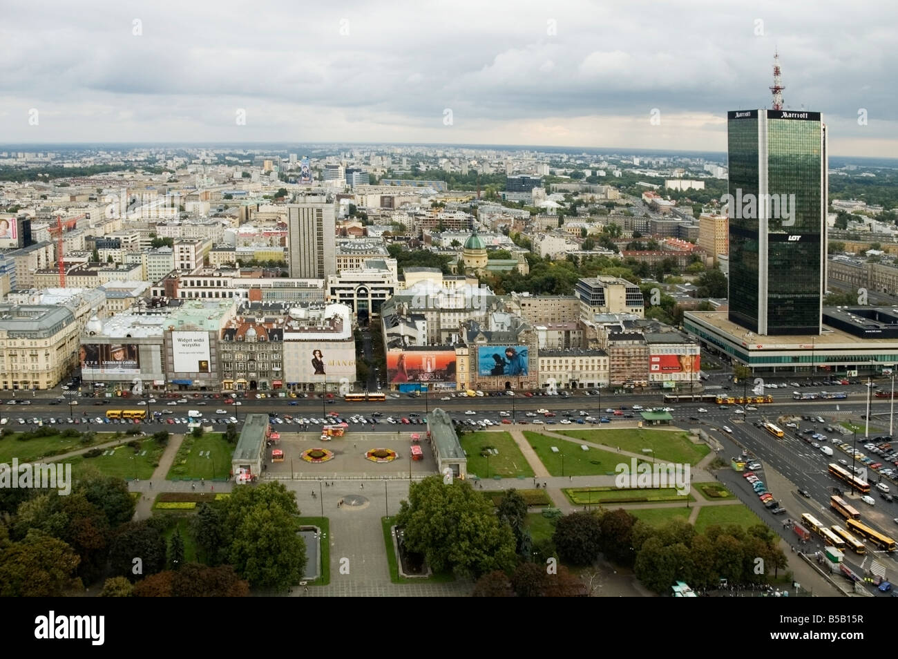 Aerial, skyline view of Central Warsaw, Śròdmieście district and ...