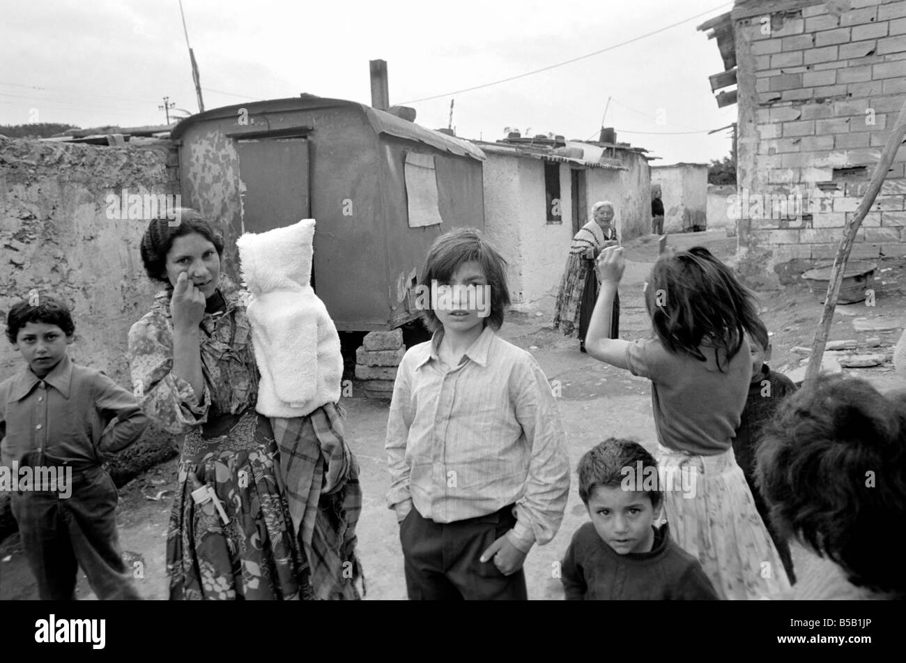 AMother and children in a poor suburb on the outskirts of Rome, Italy ...