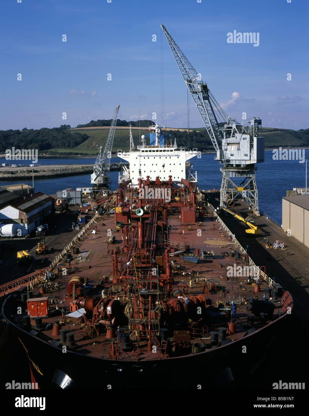 Tanker in dry dock, Falmouth Ship Repair Yard, Cornwall, England Stock ...