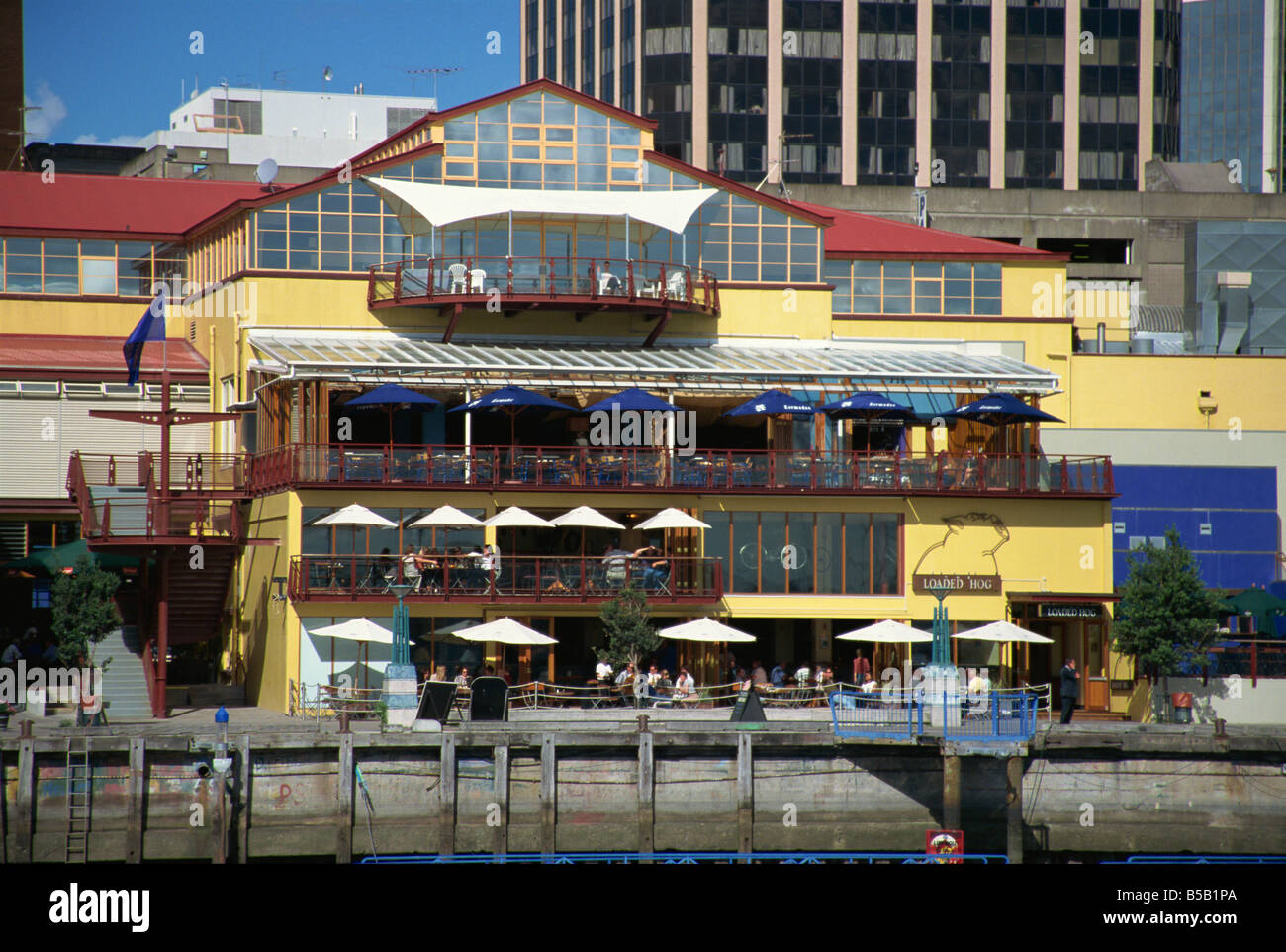 Loaded Hog Cafe, a restaurant on quayside, Auckland, North Island, New ...