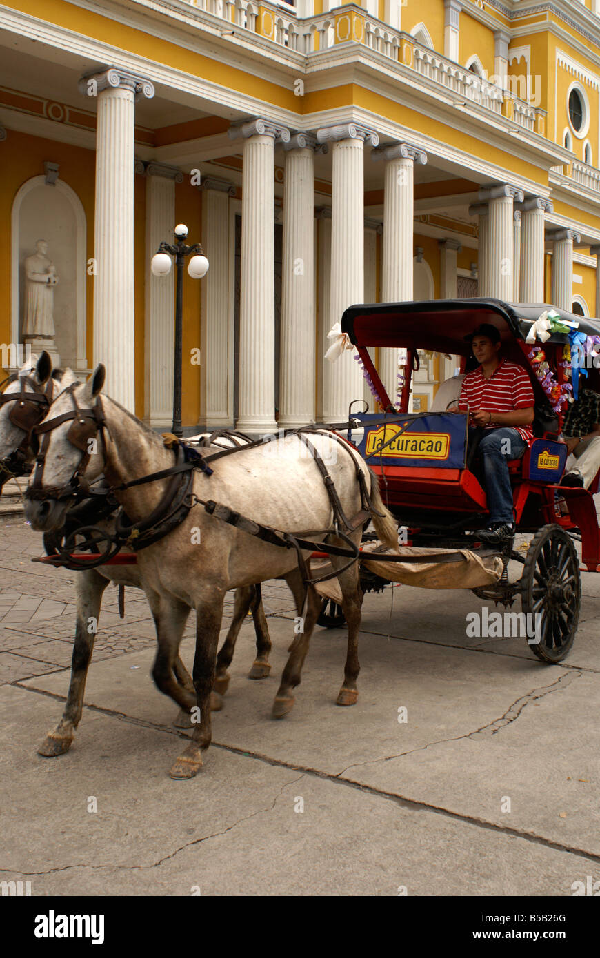 Horse-drawn carriage or caleche in the Spanish colonial city of Granada ...