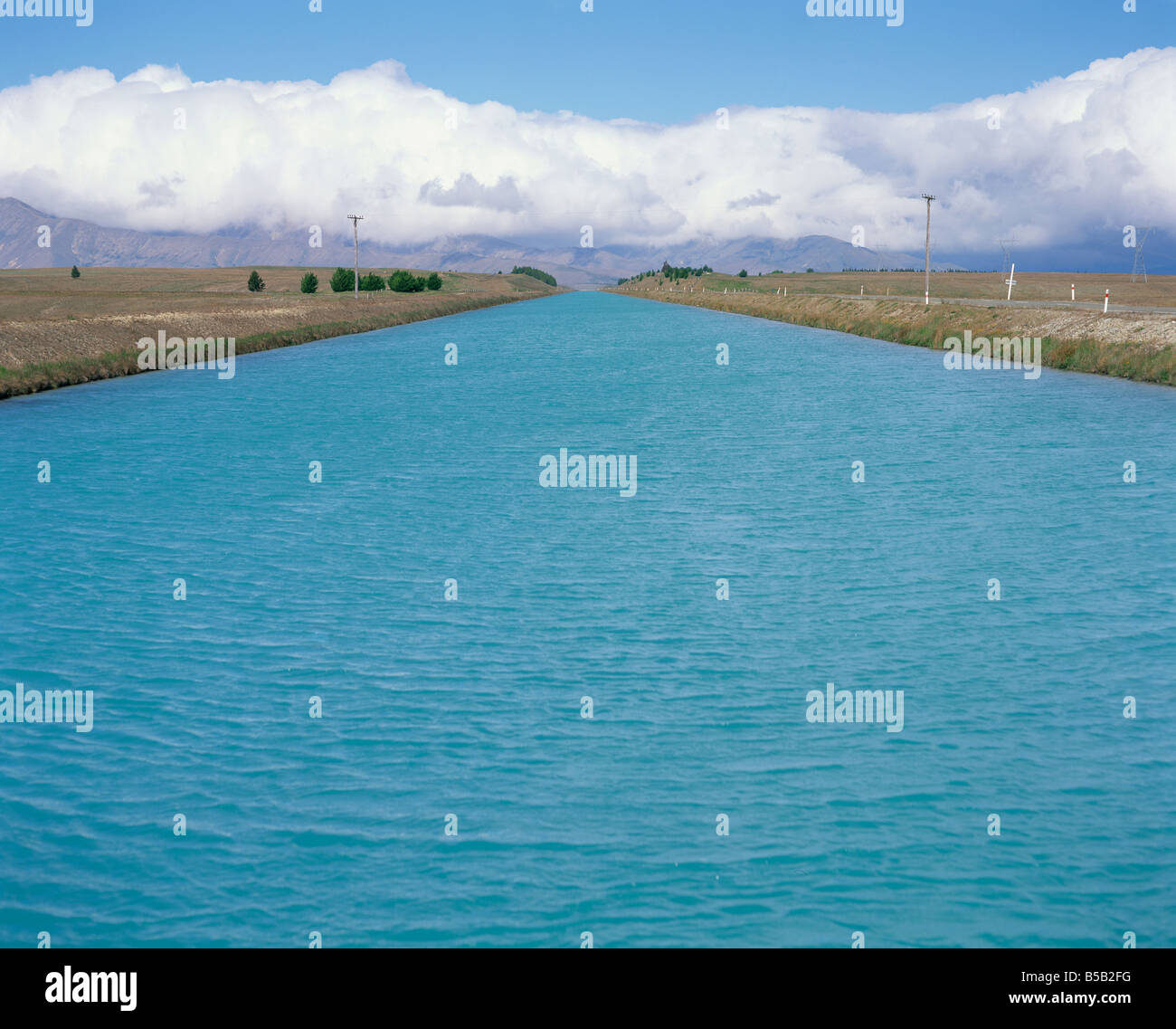 Hydro canal between Lakes Tekapo and Pukaki in a hydro electric power ...