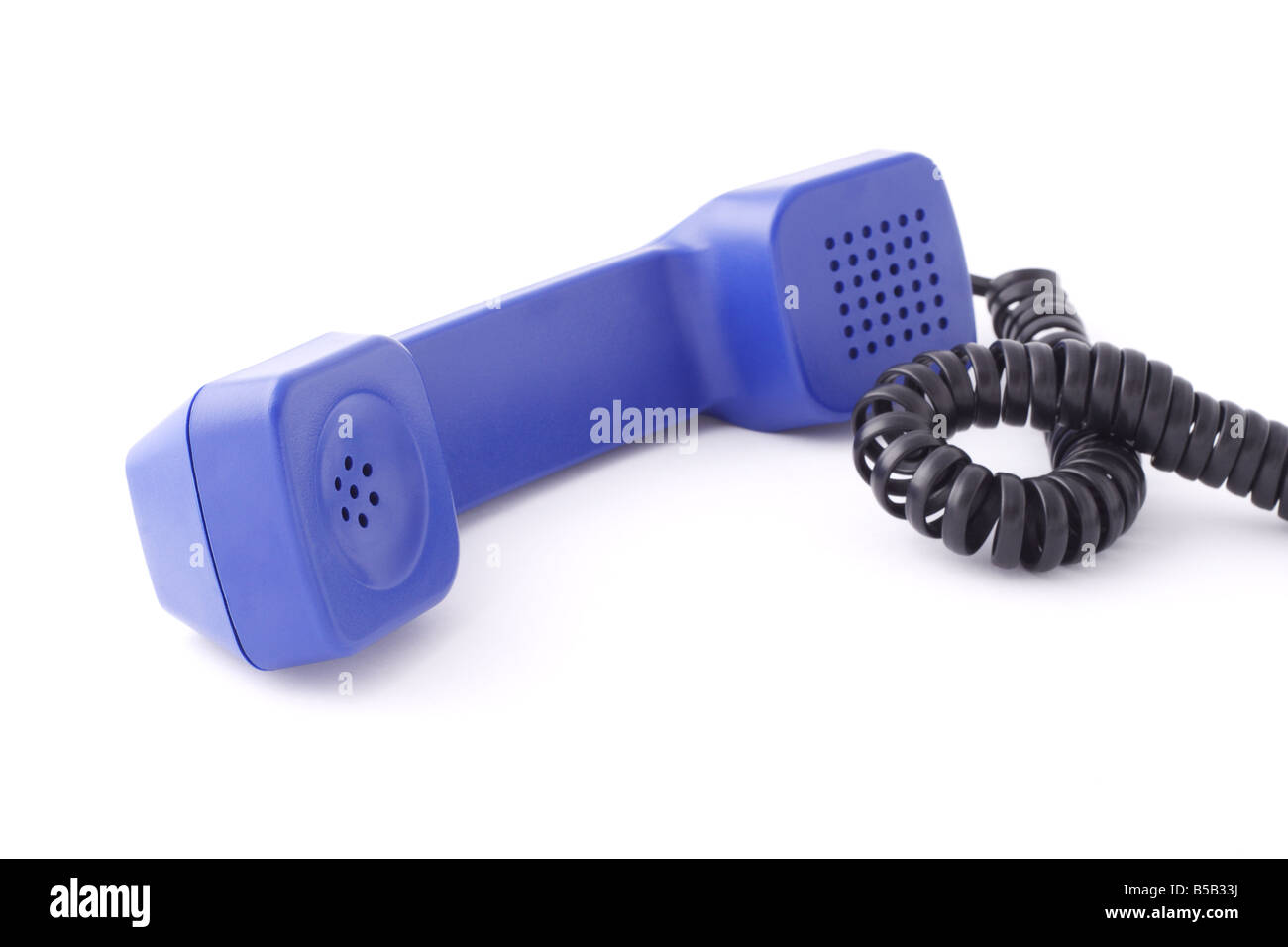 Blue telephone hand set on white background Stock Photo - Alamy