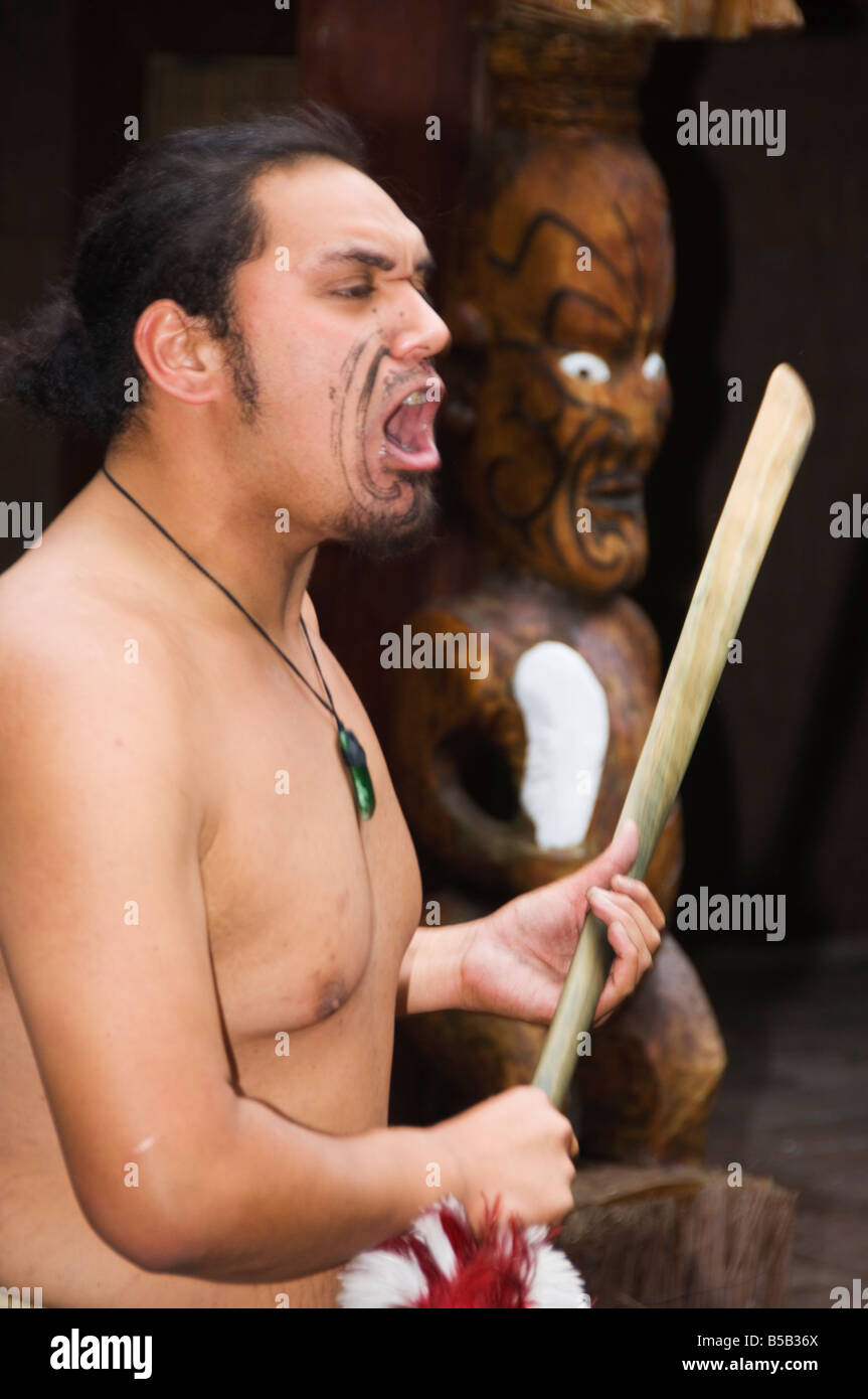 A Maori welcoming ceremony performed at a Cultural Show at the Tamaki ...