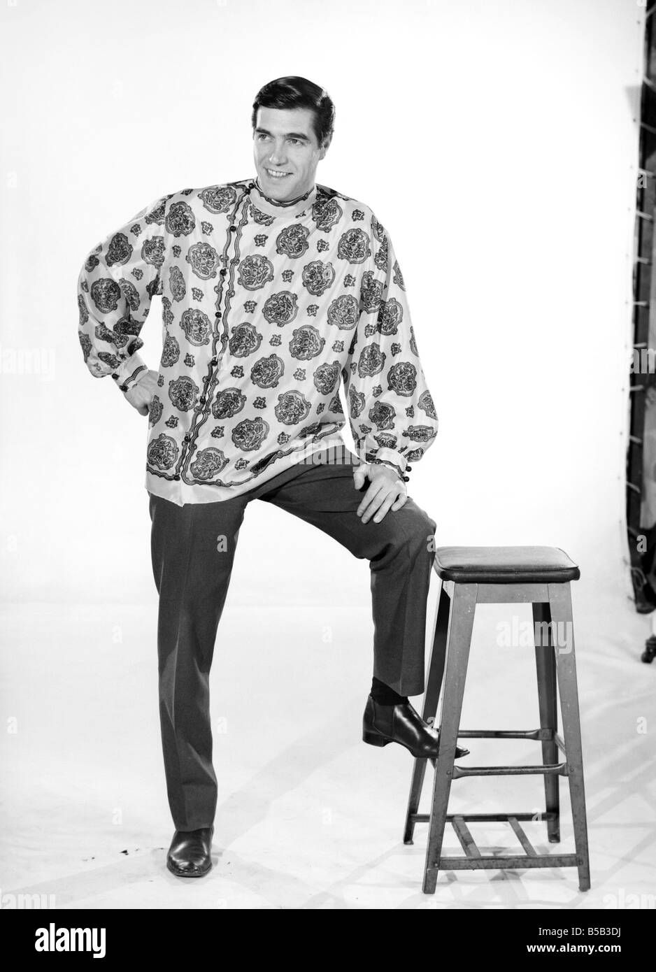Male model Peter Christian wearing silk shirt. Circa 1964 Stock Photo ...