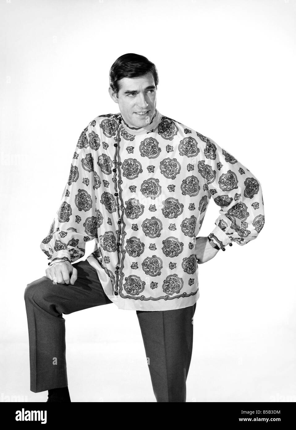 Male model Peter Christian wearing silk shirt. Circa 1964 Stock Photo ...