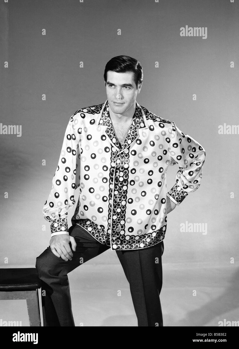 Male model Peter Christian wearing silk shirt. Circa 1964 Stock Photo ...