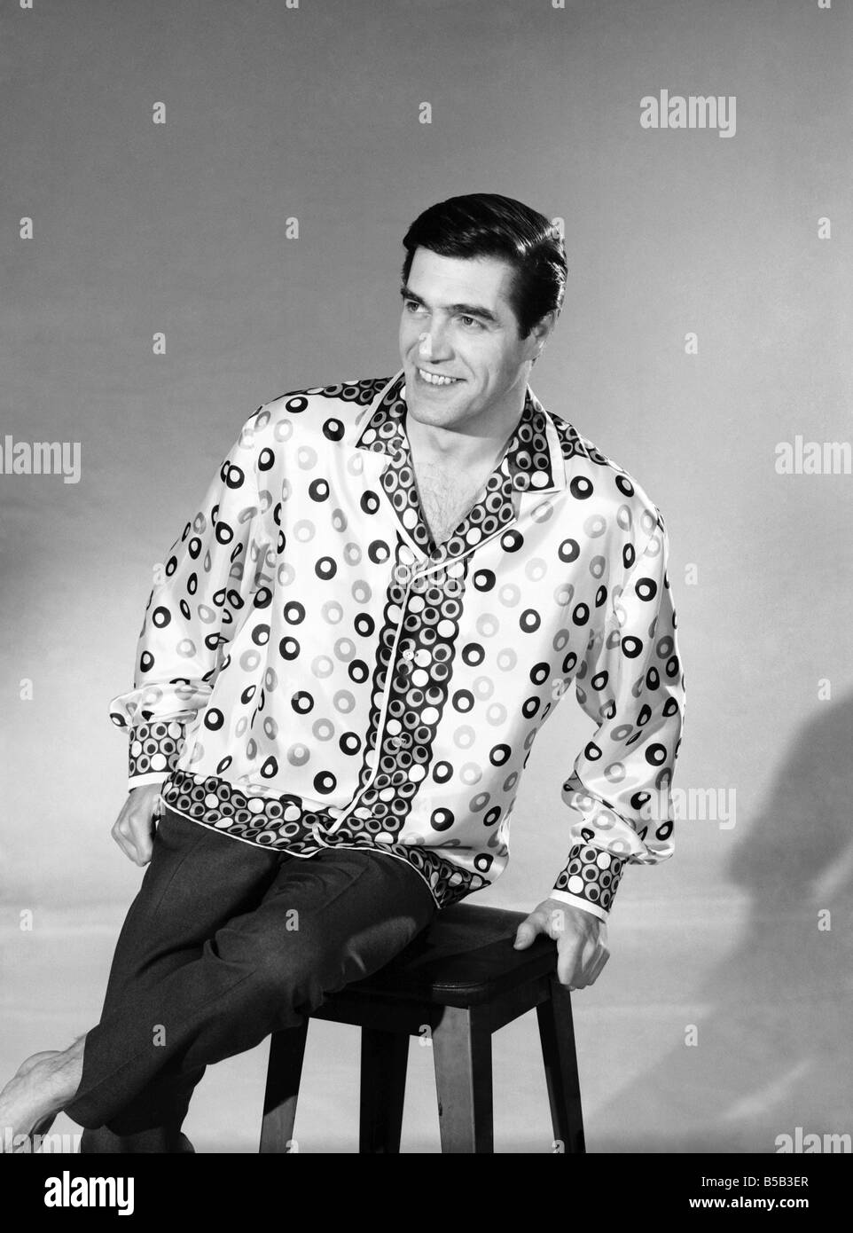 Male model Peter Christian wearing silk shirt. Circa 1964 Stock Photo ...