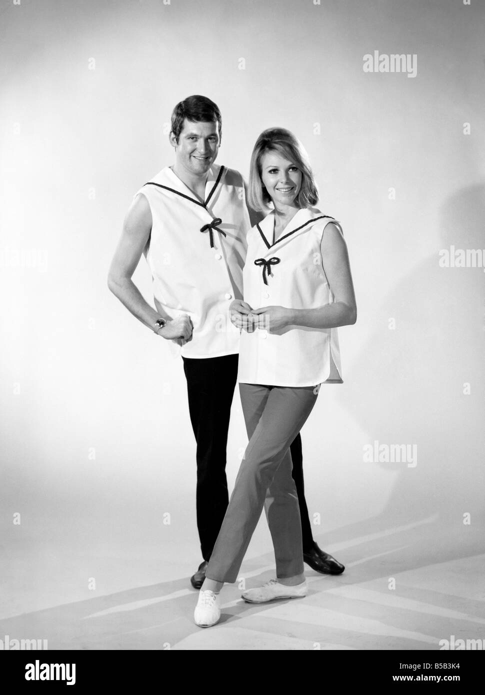 Models Mike Lester and Jill Carter wearing his and her naval fashion ...
