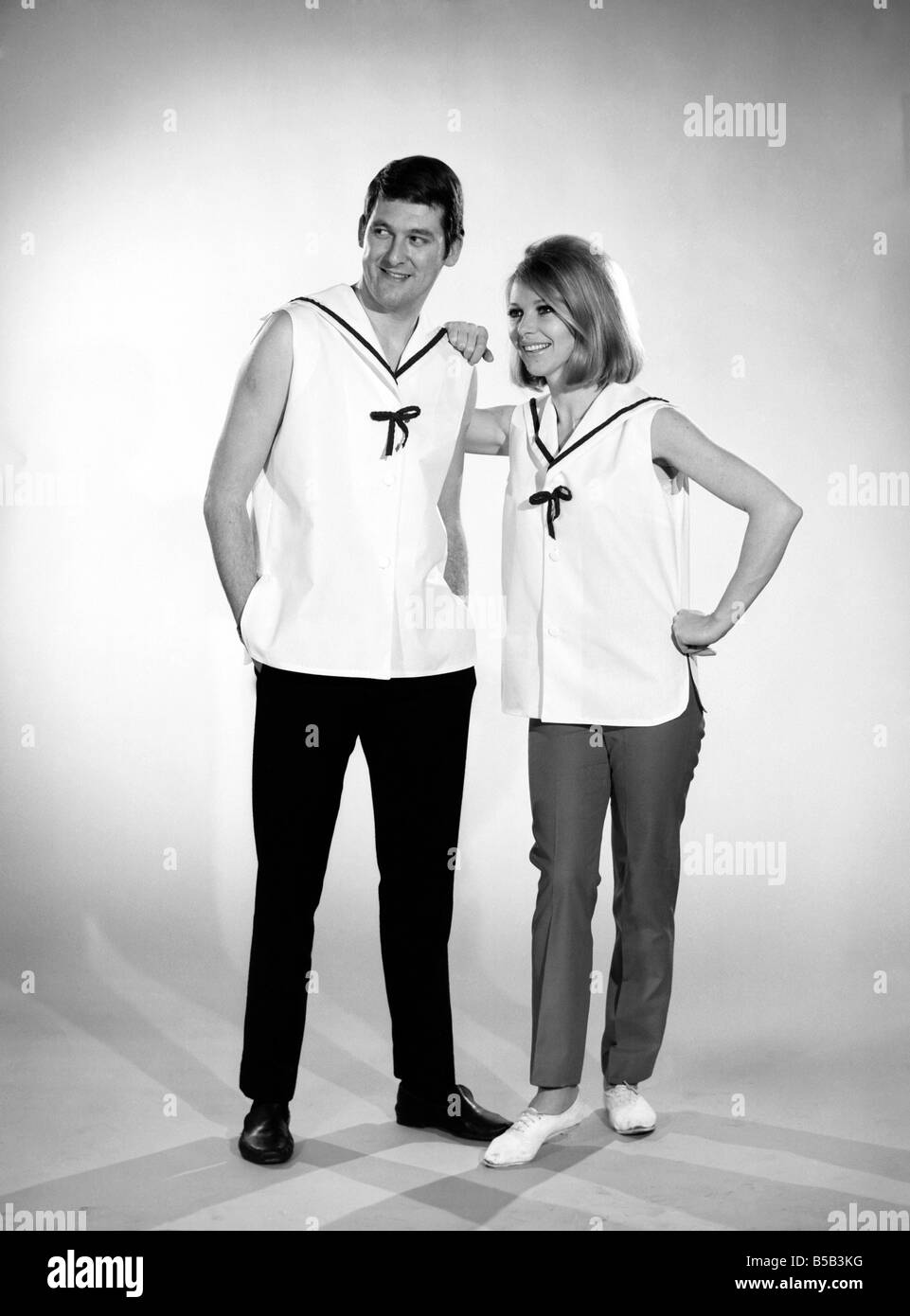 Models Mike Lester and Jill Carter wearing his and her naval fashion ...