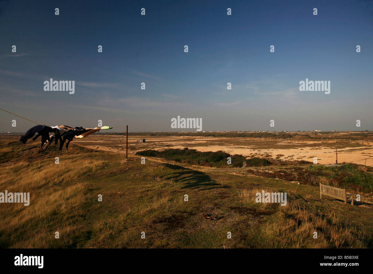 clothes drying on washing line, Dungeness Stock Photo - Alamy