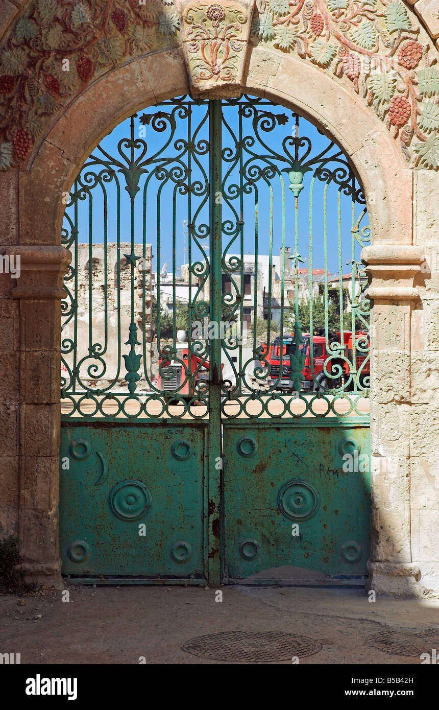 Iron gate at the entrance to the Turkish Primary School in old town ...