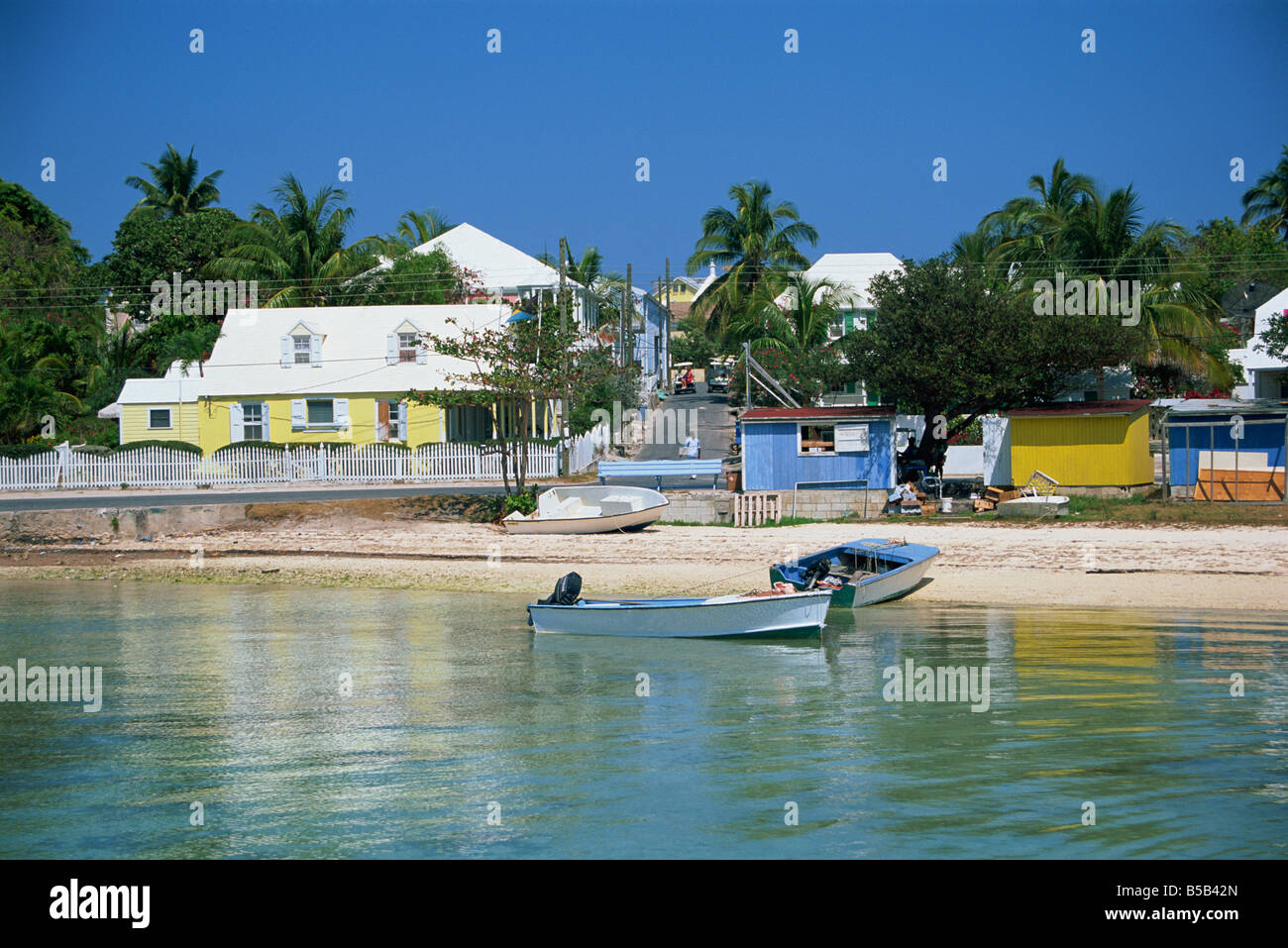 Waterfront and beach Dunmore Town Harbour Island Bahamas Caribbean J ...