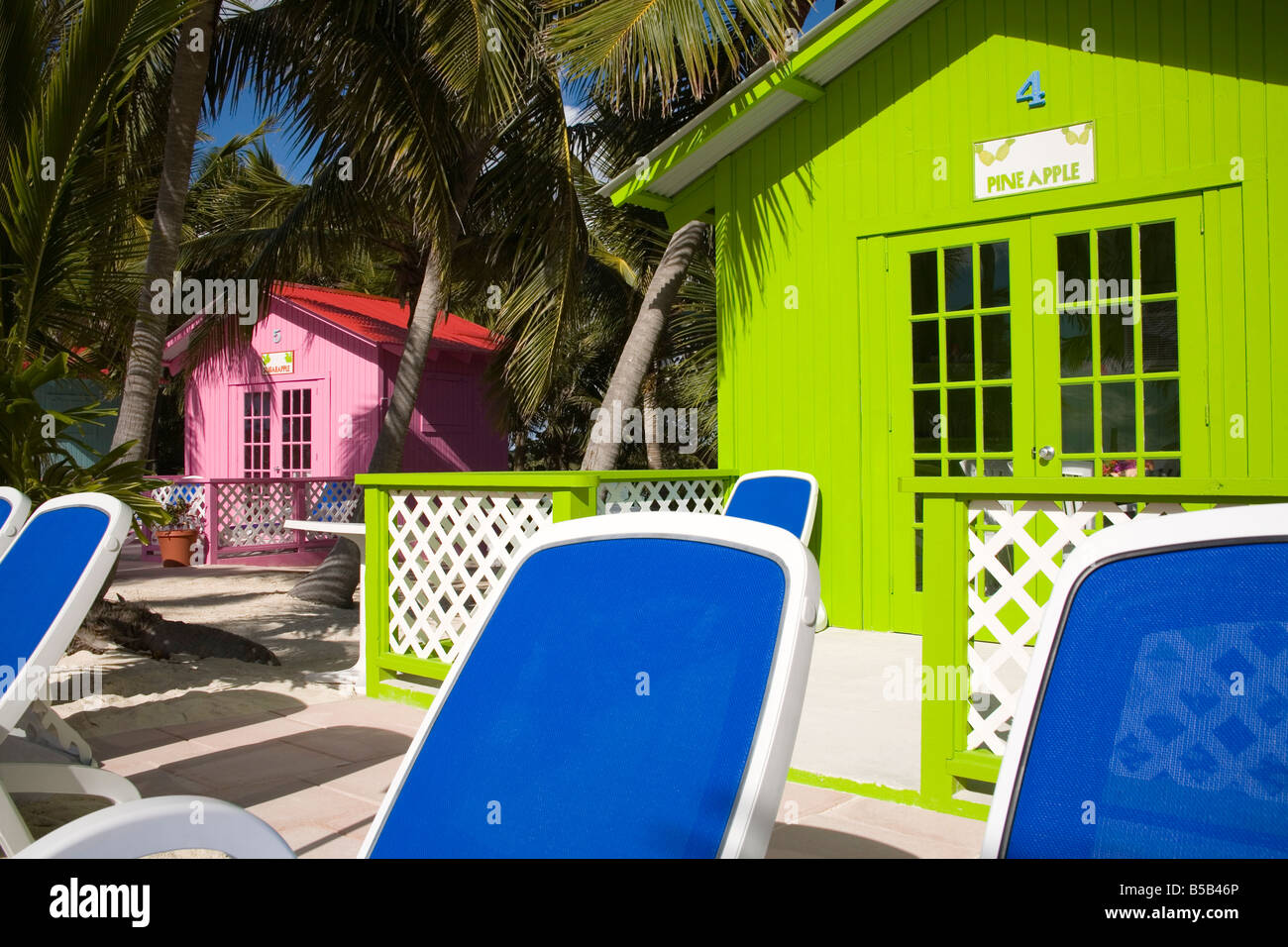 Beach cabanas, Princess Cays, Eleuthera Island, Bahamas, West Indies ...