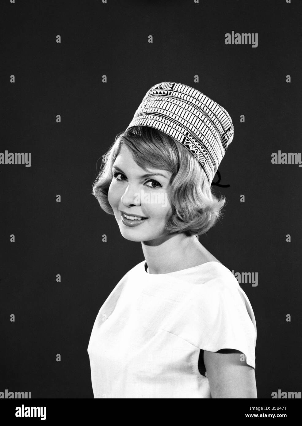 Clothing: Fashion: Hats: Model: Elizabeth Duke. August 1962 B1499-002 ...