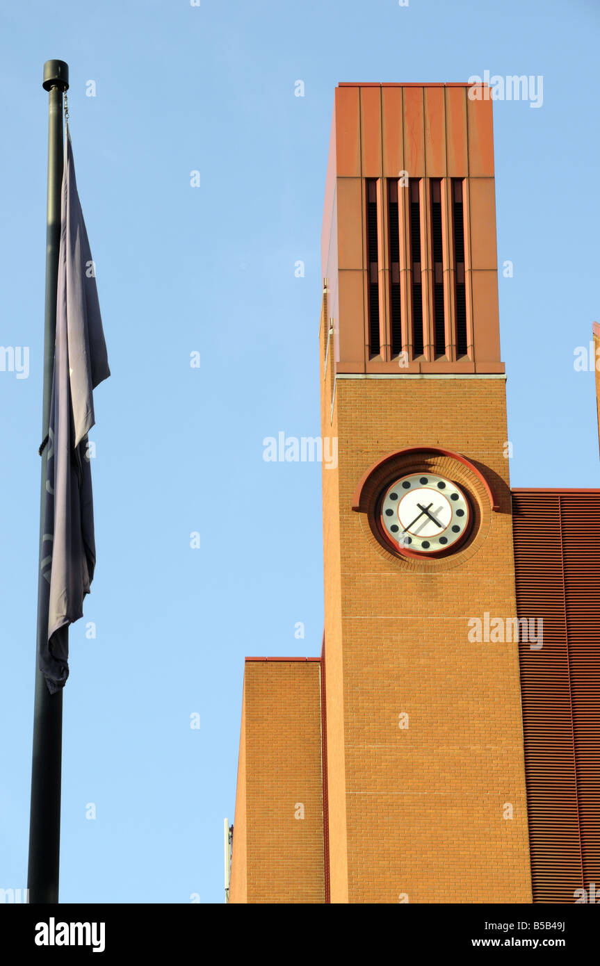 British Library clock tower with flag poll Euston Road London England ...
