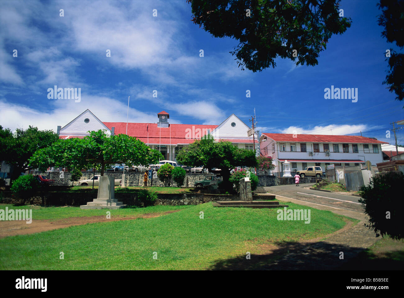 A government building in the main square Scarborough Tobago Caribbean L ...
