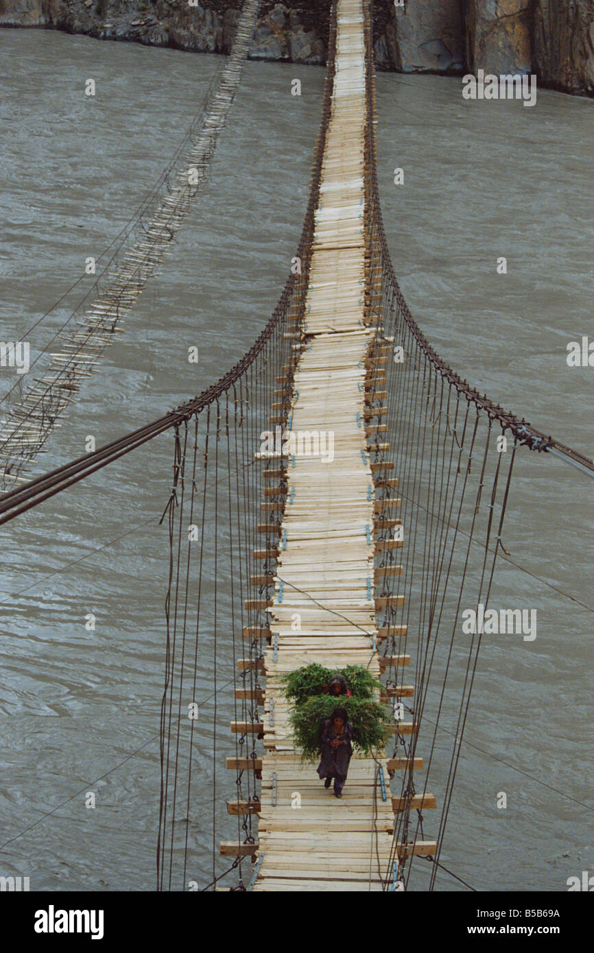 Old and new bridges across the Hunza River in Hunza Pakistan Asia F ...