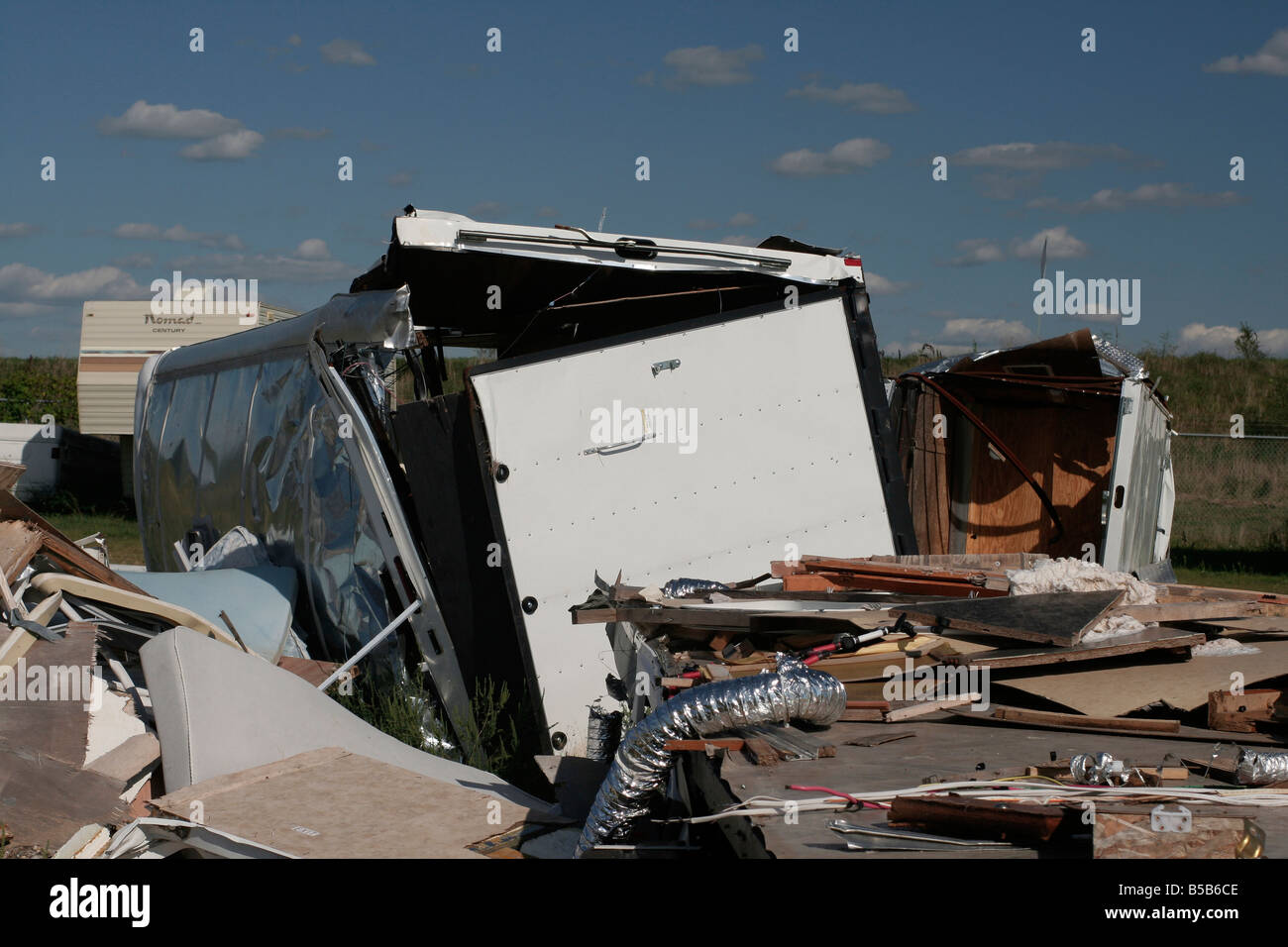 Trailer destroyed by tornado Stock Photo - Alamy