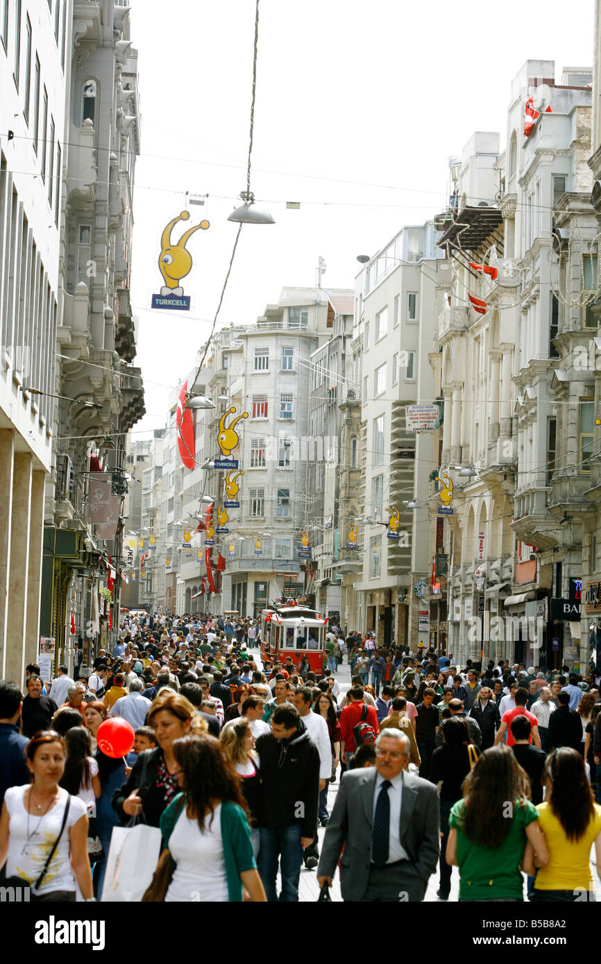 Istiklal Caddesi, Istanbul's main shopping street in Beyoglu quarter ...