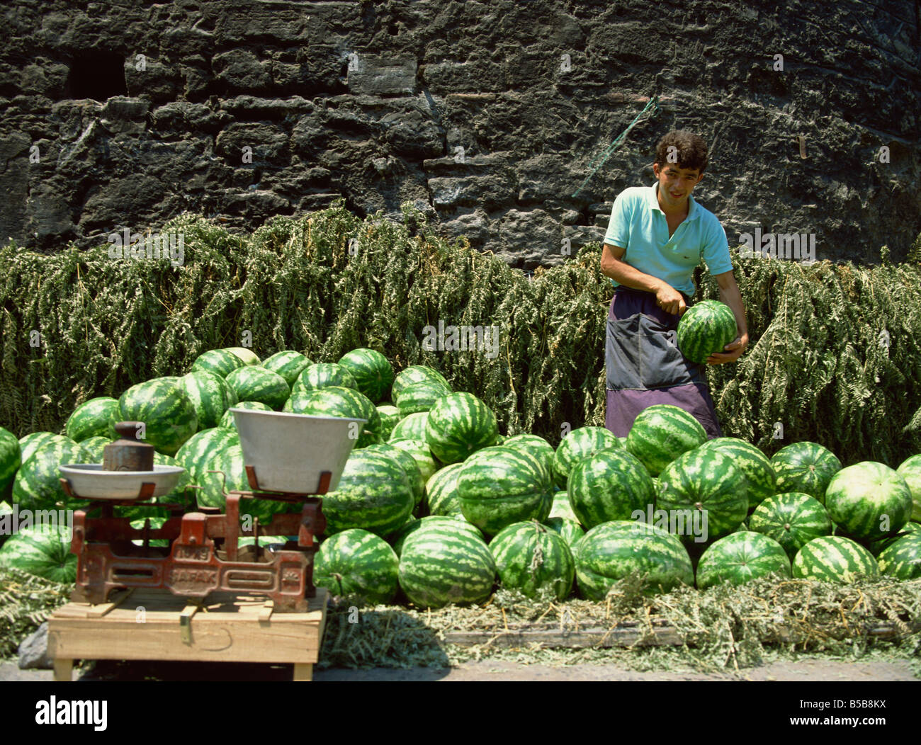 Watermelons for sale on a street corner, Istanbul, Turkey, Europe Stock ...