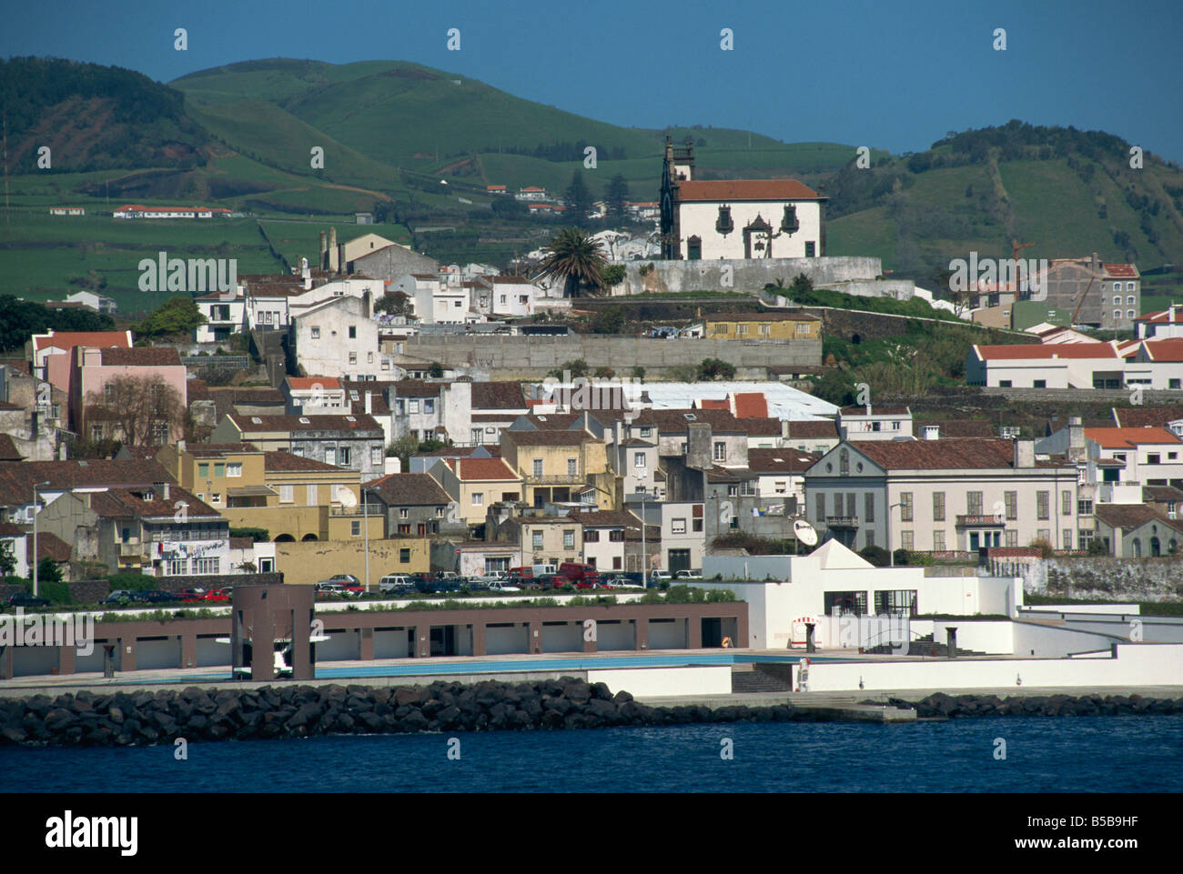 Church overlooking the town of Ponta Delgada Sao Miguel Azores Portugal ...