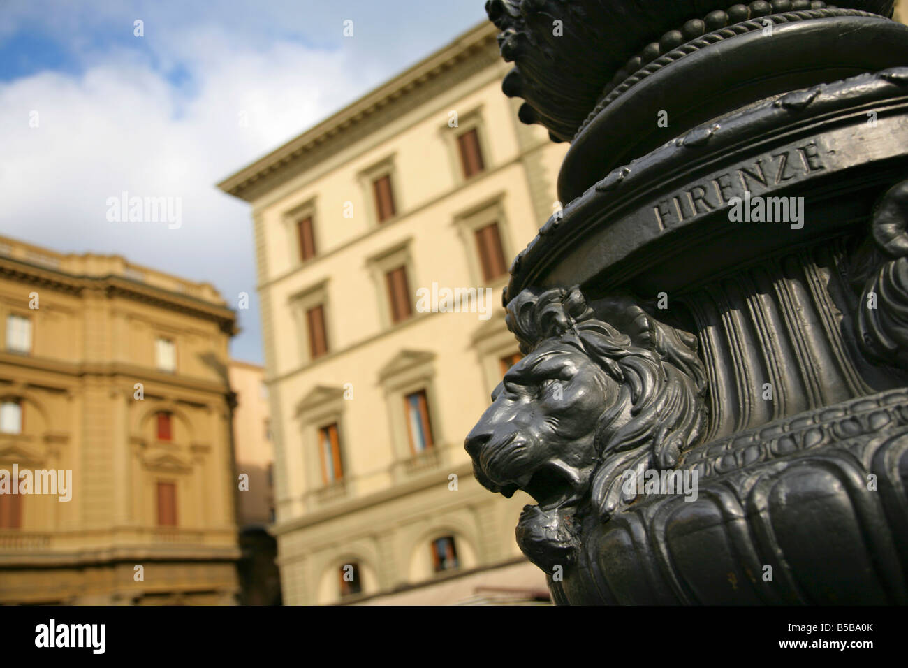 Detail of decorative cast iron lamp post in Florence, Italy Stock Photo ...