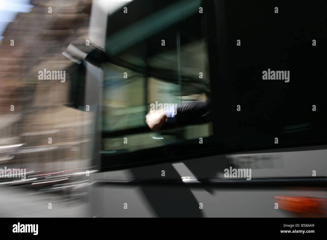 fast bus service on street in city town Stock Photo - Alamy