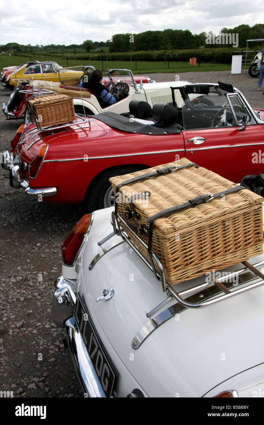 Classic sorts cars with picnic baskets on their boot lids Stock Photo ...