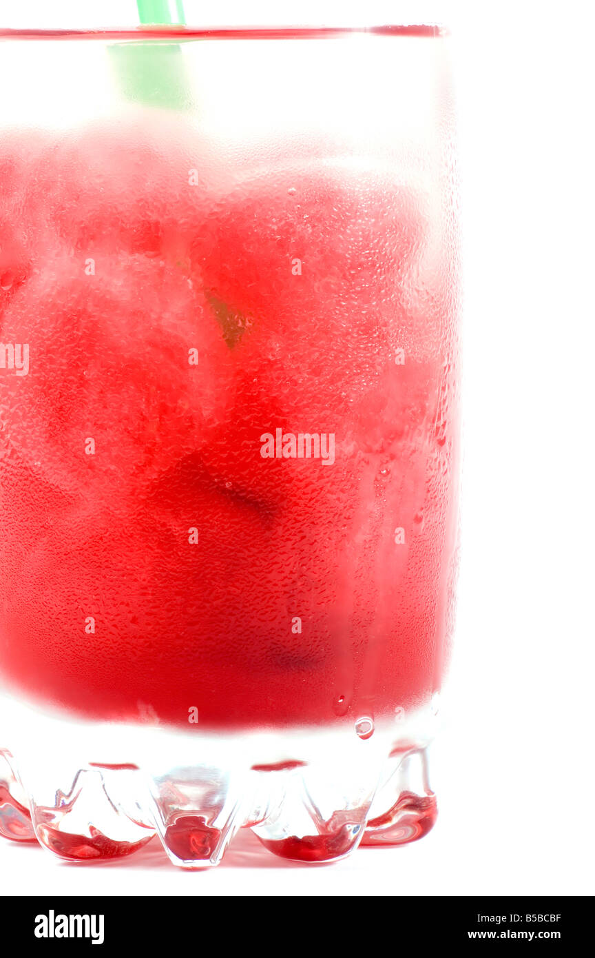 object on white red cocktail with Ice cubes Stock Photo - Alamy