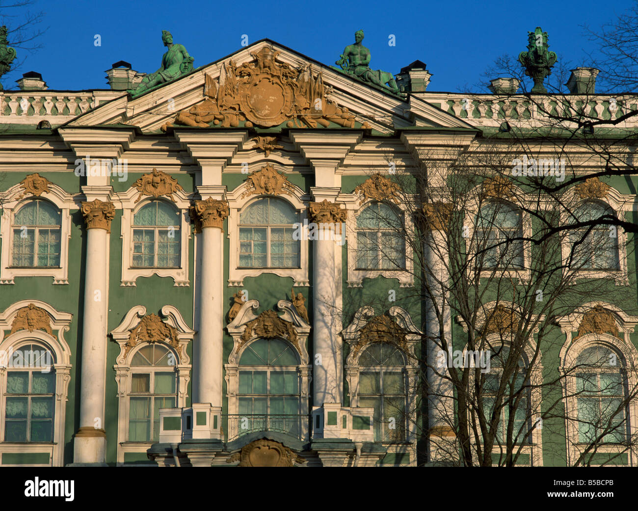 Close up of the facade of windows and columns of the Winter Palace ...