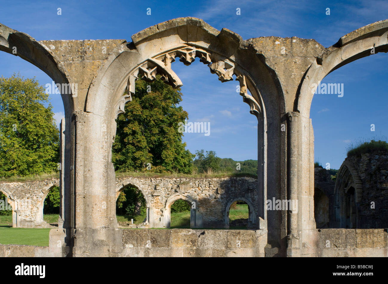A view of the stone arches at the ruins of Winchcombe Abbey Cheltenham ...
