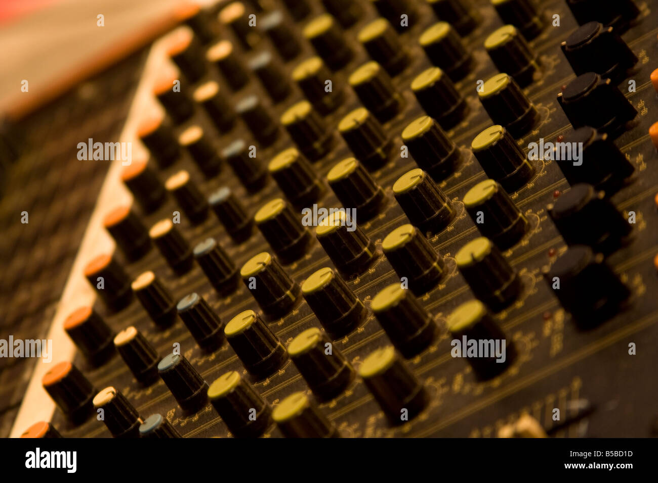 Closeup of a recording studio mixing desk with yellow knobs Stock Photo ...