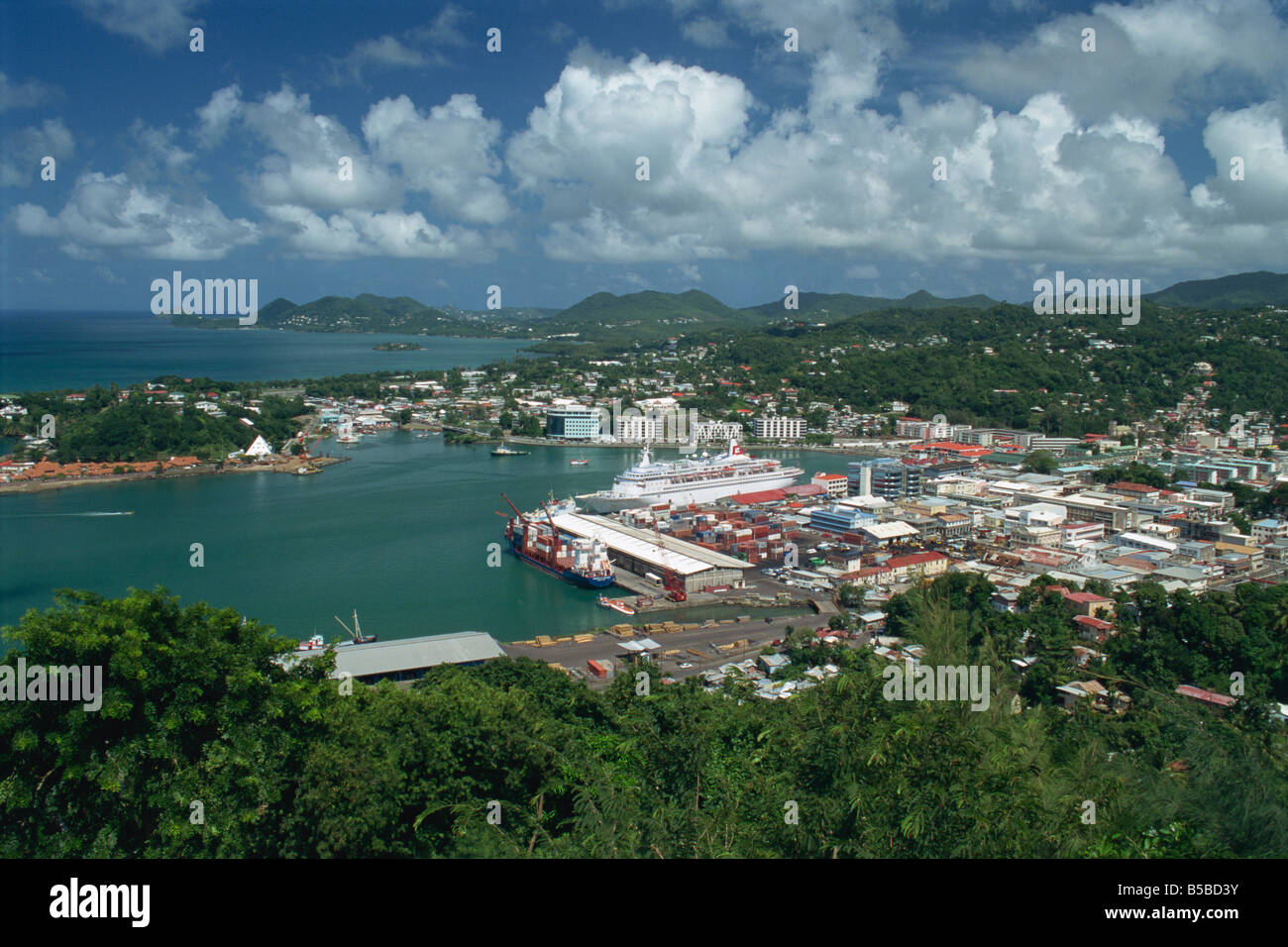 Aerial view over the port of Castries St Lucia Caribbean G Hellier ...