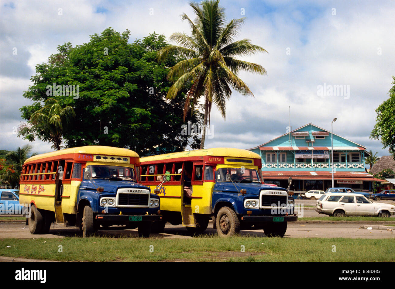 Local buses on a street in Apia Upolu Island Western Samoa Pacific ...