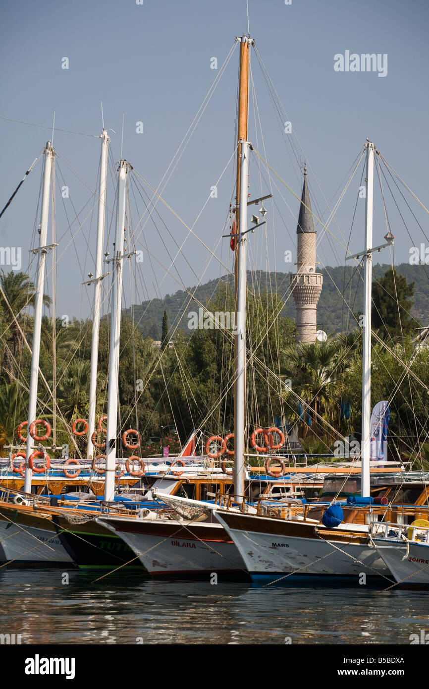 Bodrum harbor with ships and minaret Stock Photo - Alamy
