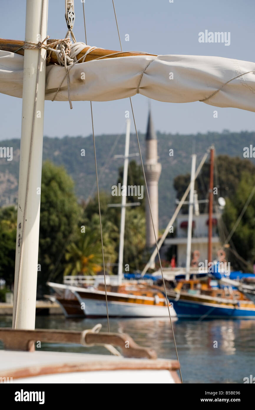 Bodrum harbor with ships and minaret Stock Photo - Alamy