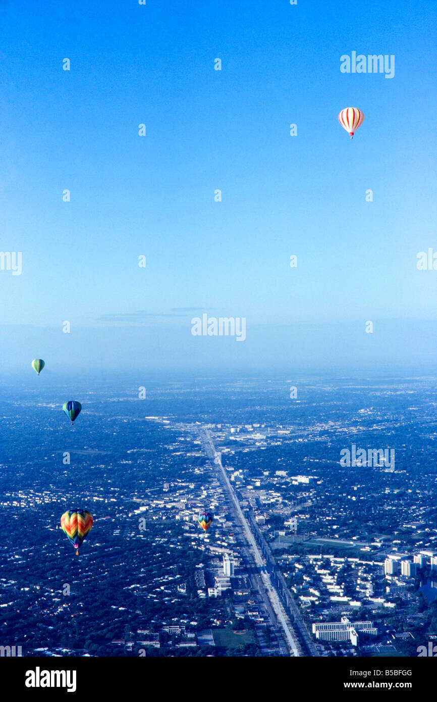 Hot air balloons in Flight, blue skies, Miami Stock Photo - Alamy